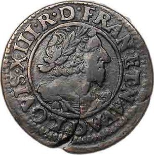 French Copper Double Tournois "Louis XIII Lyon Mint. 7th Type" 1629 ...