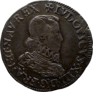 French Silver 1/4 Franc "Louis XIII in Ruffled Collar" 1615-1618 ...