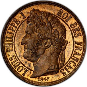 French Bronze 1 Centime "Pattern of Barre. Louis-Philippe I" 1847 ...