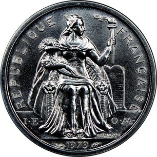 French Silver 1 Franc "French Polynesia Piedfort" 1979 KM# P11 ...