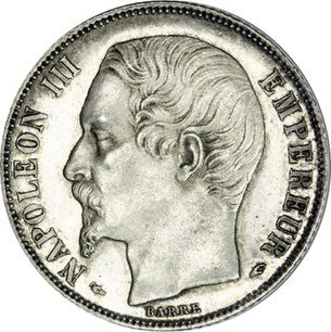 French Silver 1 Franc "Napoleon III. Big Head" 1853 | coinscatalog.NET