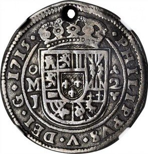 Mexican 1/5 Oz Silver 2 Reales "Philip V" 1715-1730 KM# R35 ...