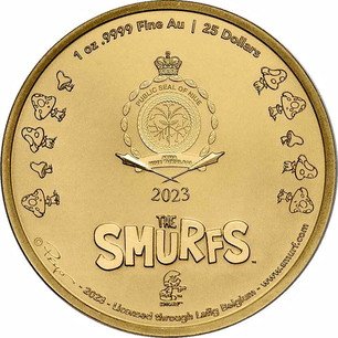 Niuean 1 Oz Gold 25 Dollars "Smurfs 65th Anniversary" 2023 ...