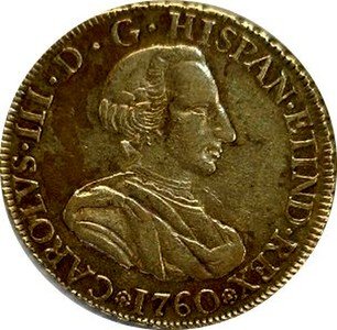 4 Escudos de Oro Mexicanos "Carolus III" 1760-1761 KM# 140 ...