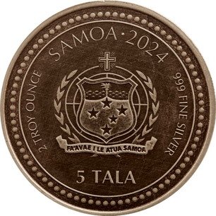 Samoan 2 Oz Silver 5 Tala "Year of the Dragon Antiqued" 2023 ...