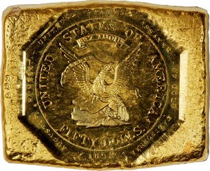 USA Gold 50 Dollars "Slug Augustus Humbert Die Through a Gold Ingot ...