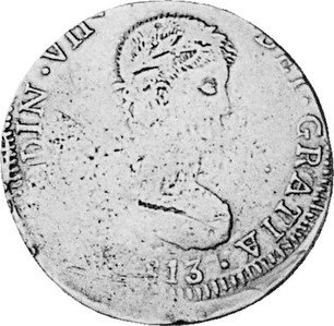 Mexican Silver 8 Reales "Ferdinand VII. Valladolid Michoacan" 1813 KM# 179 | coinscatalog.NET