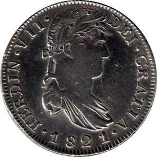 Mexican Silver 8 Reales "Ferdinand VII. Zacatecas" 1821 KM# 111.6 | coinscatalog.NET