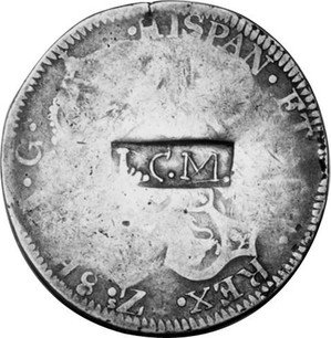 8 Reales de Plata Mexicanos "Moneda Contramarcada. LCM" 1801-1900 KM ...