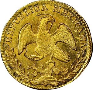 Mexican Gold 2 Escudos "Cap on Stick and Open Book" 1835-1870 KM# 380.3 ...