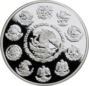 Mexican Silver 5 Pesos "Aztec Bird" 1999-2000 KM# 632 | coinscatalog.NET