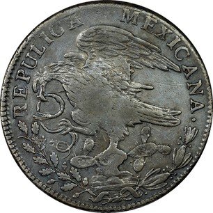 Mexican Silver 8 Reales "Radiant Cap" 1824 KM# A376.5 | coinscatalog.NET