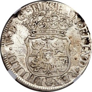2 Reales de Plata Mexicanos "Patrón Felipe V" 1732 | coinscatalog.NET