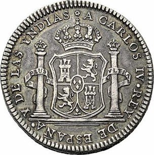 2 Reales de Plata Mexicanos "Proclamación de Carlos IV" 1789 ...