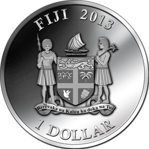 Fijian Silver plated Copper Dollar "The Tiger Tamer" 2013 KM# 519 ...