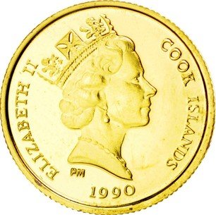 Cook Islands 1/25 Oz Gold 25 Dollars "Elizabeth II Eagle" 1990 KM# 86 ...