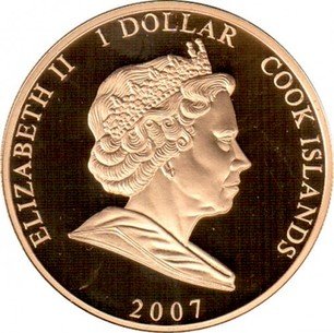 Cook Islands Gold plated Copper-Nickel Dollar "Wave. Colored" 2007 KM ...