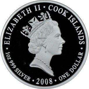 Cook Islands 1 Oz Silver One Dollar "Elizabeth II Crown" 2008 KM# 500 ...