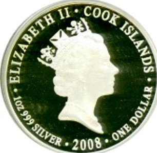 Cook Islands 1 Oz Silver One Dollar "Elizabeth II Penny" 2008 KM# 501 ...