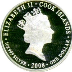 Cook Islands 1 Oz Silver Dollar "Elizabeth II Perth Mint Shilling" 2008 ...