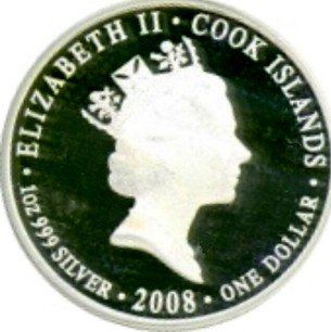 Cook Islands 1 Oz Silver Dollar "Taylor's Sixpence Pattern" 2008 KM ...