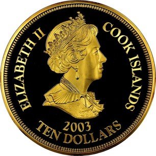 Cook Islands 6 Oz Gold plated Silver Ten Dollars "Queen Victoria" 2003 ...