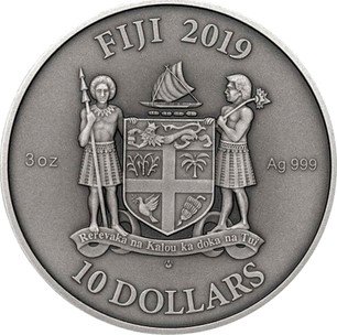 Fijian 3 Oz Silver 10 Dollars "Notre Dame Glass" 2019 | coinscatalog.NET