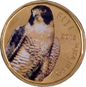 Fijian Brass plated Steel 2 Dollars "Pilgrim Falcon. Coloured" 2012 KM ...