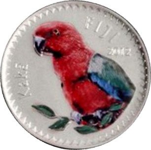 Fijian Nickel plated Steel 20 Cents "Crimson Shining Parrot. Coloured ...
