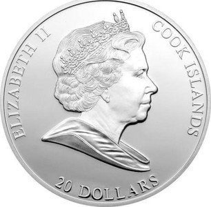 Cook Islands 3 Oz Silver 20 Dollars "Franz Marc. Blue Horse I" 2011 KM ...