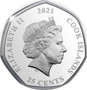 Islas Cook Cobre bañado en Plata 25 Céntimos "80 Aniversario - Capitán ...