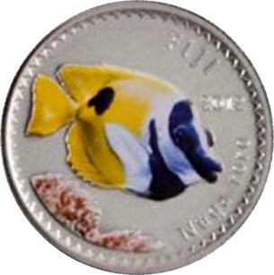 Fijian Nickel plated Steel 5 Cents "Foxfaced Rabbit Fish. Coloured ...