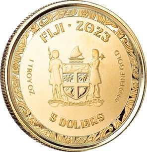 Fijian 1 Oz Gold 5 Dollars "Koi Fish. Coloured" 2023 | coinscatalog.NET