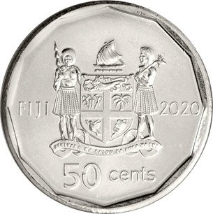 Fijian Nickel plated Steel 50 Cents "50 Years of Independence" 2020 KM ...