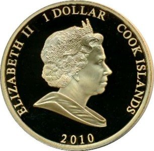 Cook Islands Gold plated Copper-Nickel 1 Dollar "Elizabeth in yellow ...