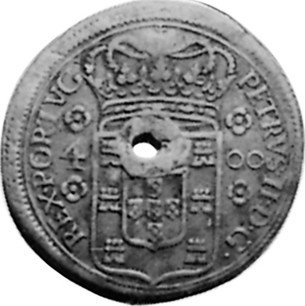 Portuguese 4000 Reis "Pedro II. Pattern" 1696 KM# Pn11 | coinscatalog.NET