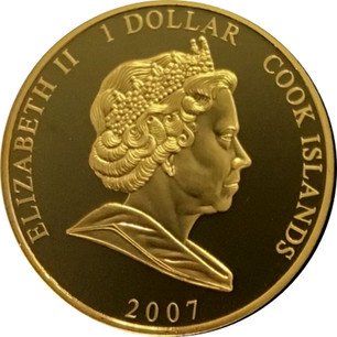 Islas Cook Cobre-níquel chapado en oro 1 dólar "Elizabeth con vestido ...
