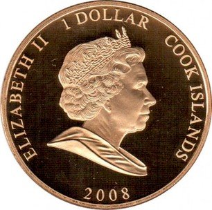 Cook Islands Gold plated Copper-Nickel 1 Dollar "Elizabeth in green ...