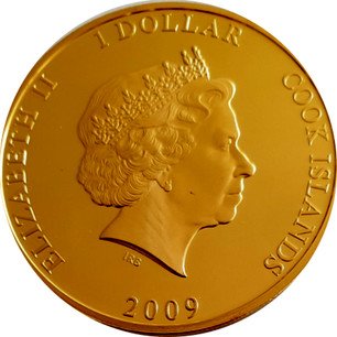 Cook Islands Gold plated Copper-Nickel 1 Dollar "Elizabeth in white hat ...