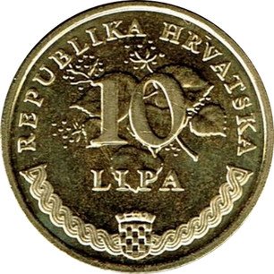 Croatian Brass plated Steel 10 Lipa "Circulation Coin. Tobacco" 1993 ...