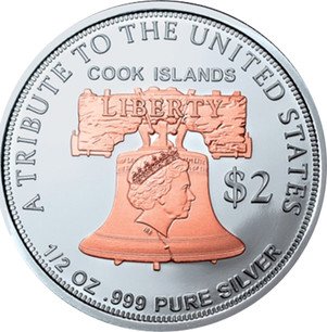 Cook Islands 1/2 Oz Silver 2 Dollars "Elizabeth II Double Eagle. Gilded ...