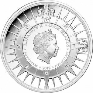 Islas Cook Cinco Dólares de Plata de 1 Oz "Capitán Cook. Endeavor Zarpa ...