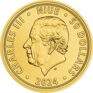 Niuean 1 Oz Gold 50 Dollars "Czech Lion. Charles III" 2024 ...
