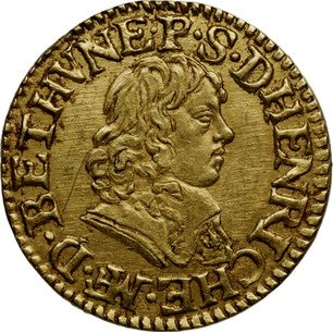 French Gold Double Tournois "Maximilian III Pattern" 1642 ...
