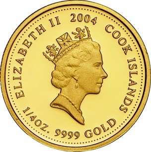 Cook Islands 1/4 Oz Gold 25 Dollars "Elizabeth II Hello Kitty wearing ...
