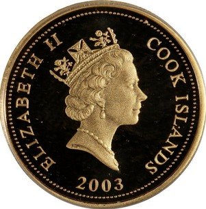30 Dólares de Oro de las Islas Cook "Isabel II Año de la Cabra" 2003 ...