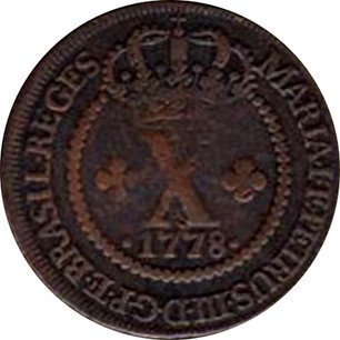 Brazilian Copper 10 Reis "Maria I and Pedro III" 1778-1785 KM# 201 ...