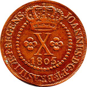 Brazilian Copper 10 Reis "Joao" 1805-1815 KM# 232.3 | coinscatalog.NET