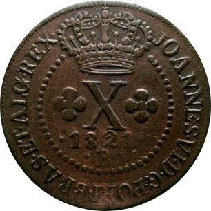 Brazilian Copper 10 Reis "John VI" 1821-1823 KM# 314.2 | coinscatalog.NET