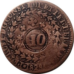 10 Reis de Cobre Brasileño "Moneda Contramarcada de Pedro I" 1835 KM ...
